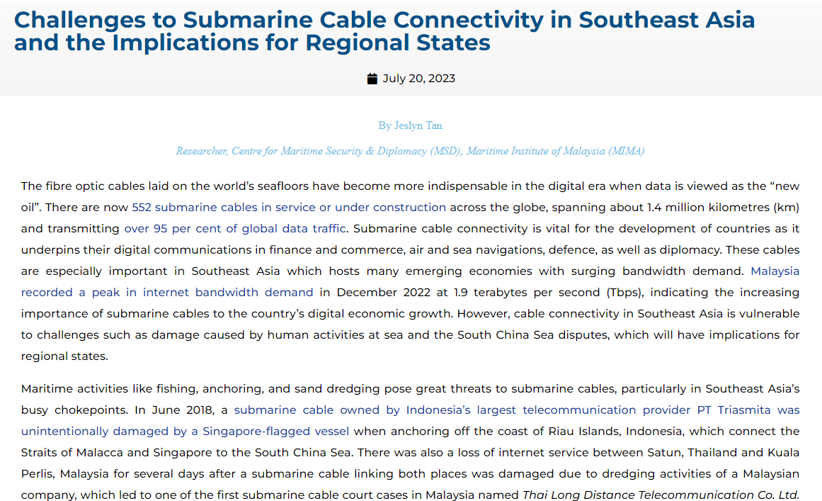 Challenges to Submarine Cable Connectivity in Southeast Asia and the ...